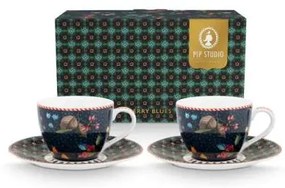 Pip Studio Berry Blues sada 2ks šálků s podšálky 100ml, modré