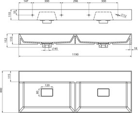 Sapho GODIVA dvojumyvadlo 119 x 44 cm litý mramor bez otvoru bílá GU119-0