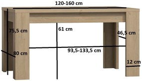 Jídelní stůl rozkládací KORA 120x80 sv. jasan