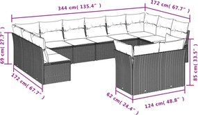 12dílná zahradní sedací souprava s poduškami béžová polyratan 3250267