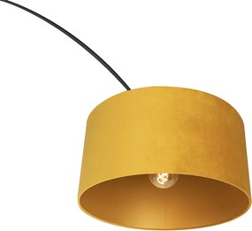 Oblouková lampa černá s sametovým stínítkem okrově žlutá se zlatem 50 cm - XXL