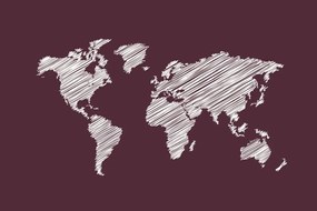Tapeta šrafovaná mapa světa na bordovém pozadí - 150x100 cm