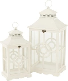 Set 2ks bílá antik dřevěná lucerna Amallie - 31*26*63 cm