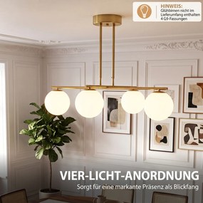 HOMCOM Moderní závěsná lampa se 4 kulatými stínidly, výškově nastavitelné a otočné o 350°, bílé