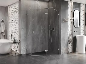 Mexen Lunar, pravý výklopný pětiúhelníkový sprchový kout 90 x 80 cm, 8mm čiré sklo, ocelový profil, 831-090P-080L-97-00-P