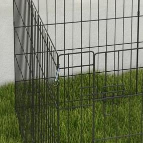 PawHut Ohrada pro štěňata 76 cm vysoká, 8-dílná ohrada se zámkem, DIY herní ohrada pro střední psy, morčata, králíky, kov, černá