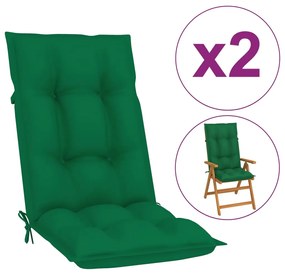 314248 vidaXL Podušky na zahradní židle 2 ks zelené 120 x 50 x 7 cm