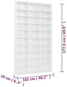 vidaXL CD skříňka bílá vysoký lesk 102x16x177,5 cm kompozitní dřevo