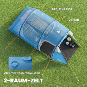 Outsunny tunelový stan pro 2-3 osoby 190T kempinkový stan s kolíky, sklolaminát a polyester, světle modrý, 426x206x154cm| Aosom