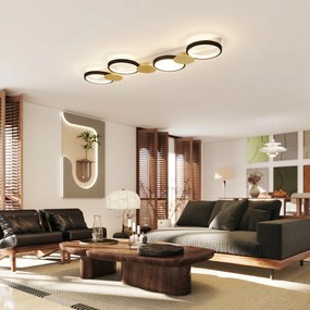 Stropní svítidlo LED 38W 1500LM 3000K-6500K Stropní svítidlo Lampa do obývacího pokoje se 4 žárovkami dálkové ovládání Černá+zlatá