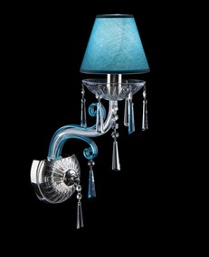 1-ramenná modrá křišťálová nástěnná lampa s akvamarínovým stínítkem