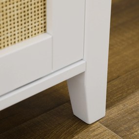 HOMCOM Botník se Sedadlem, Botový Kabinet se Sedací Ploché 2 Ratanové Dveře, Bohemian Styl, Nosnost 130 kg, pro Předsíň, 80x35x45 cm Bílá a Přírodní