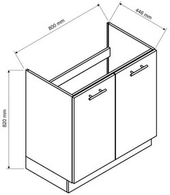 Expedo Kuchyňská skříňka dřezová OREIRO D80 ZL, 80x82x44,6, popel/světle šedá