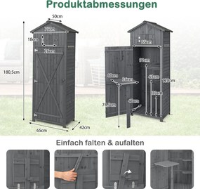 Costway Zahradní přístřešek 180,5 cm vysoká skříň na venkovní vybavení