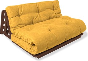 Marior Home  Rozkládací futonové křeslo / pohovka Layti - 140 cm / Žlutá / Ořech olejovaný