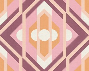 Vliesová tapeta retro, geometrická - růžová, oranžová 395311 / Tapety na zeď 39531-1 retro Chic (0,53 x 10,05 m) A.S.Création