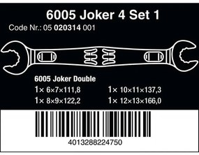 Wera 020314 Oboustranné ploché klíče 6005 Joker 4 Set 1 (Sada 4 díly) 6-13mm