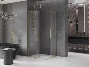Mexen Velar L Duo, sprchový kout s posuvnými dveřmi 100 x 90 cm, 8mm čiré sklo, zlatá lesklá, 871-100-090-02-03-50
