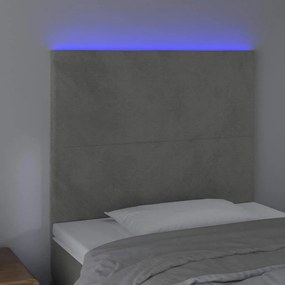 Čelo postele s LED světle šedé 90x5x118/128 cm samet 3122180