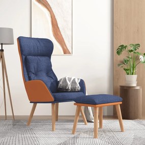 Relaxační křeslo s podnožkou modré umělá kůže a textil 3097765