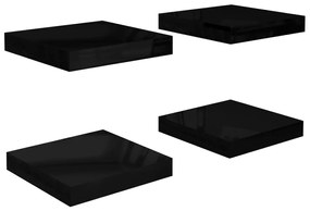 Plovoucí nástěnné police 4 ks lesklé černé 23x23,5x3,8 cm MDF - Default Title