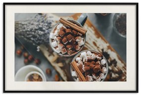 Plakát Horká čokoláda - hrnky plné kakaa s marshmallows posypané skořicí.