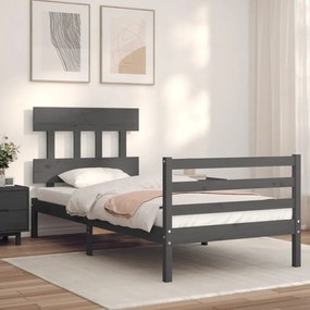 Rám postele s čelem šedý 100 x 200 cm masivní dřevo,  3195148 HangarStore.cz