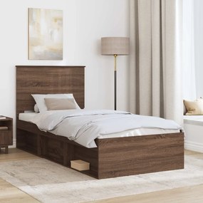 Rám postele s čelo Hnědý dub 90 x 190 cm Masivní borové dřevo 3411070