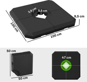 Outsunny Zátěž na deštníky Outsunny, 4dílný stojan na deštníky, lze naplnit 80 kg vody nebo 120 kg písku, HDPE, černá, 100 x 100 x 9,5 cm | Aosom