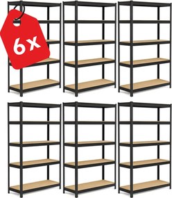 Regál 200x60x40 cm lakovaný 5-policový, nosnost 875 kg - černý - 6ks