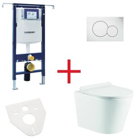 WC set OVALE BASSO RIMLESS: závěsné WC se sedátkem, duofix special, podložka, tlačítko bílé, OLKLT053ER009