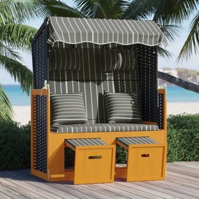 Strandkorb s polštáři polyratan a masivní dřevo černý a šedý 318666