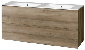 Mereo Mereo, Aira, koupelnová skříňka s keramickým umyvadlem 121 cm, bílá, dub, šedá, CN743
