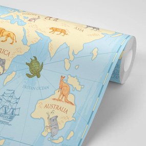 Samolepící tapeta mapa světa se zvířaty