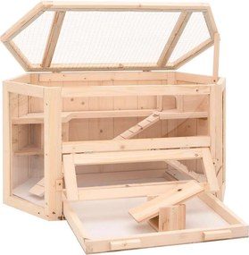 Klec pro křečky 80 x 40 x 43 cm masivní jedlové dřevo 172379