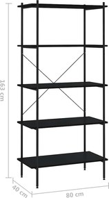 Policový regál s 5 policemi černý 80 x 40 x 163 cm 336347