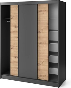 Šatní skříň Esville 180 cm dub Artisan/černá