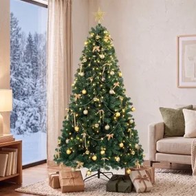 HOMCOM Umělý vánoční stromek 180 cm s 240 LED světly, 755 PVC větviček, hvězda, koule, mašle, zelený