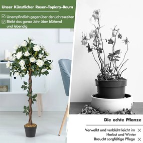 Costway 120 cm Růže s bílými růžemi Umělý strom s květy Umělý květinový strom