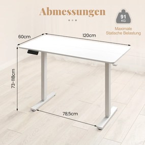 Costway Výškově nastavitelný stůl s hákem Elektrický stojící – 120 × 60 cm