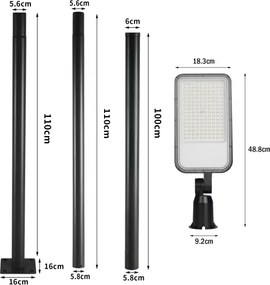 Brilagi-LED Venk. lampa se sloupem a kl. 3 m URBANLIGHT LED/100W/230V černá IP65