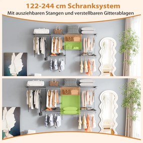 Costway Otevřená šatní skříň 122 - 244 cm Rozšiřitelný nástěnný věšák