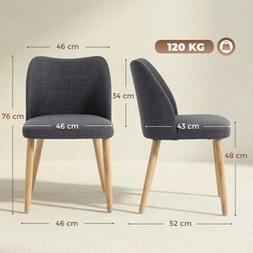 HOMCOM 2ks severské kuchyňské židle, čalouněné, potah z lnu, zakřivené opěradlo, čalouněné sedadlo, dřevěné nohy, světle šedá