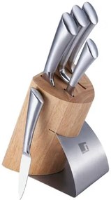 5-dílná sada nožů z nerezové oceli Bergner s dřevěným blokem / nerez / dřevo / stříbrná