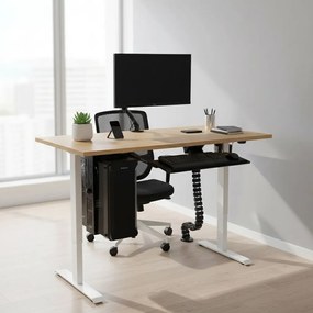 Výškově nastavitelný stůl OfficeTech A, 120 x 80 cm, bílá podnož, dub kamenný