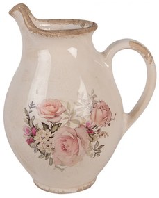 Béžový dekorační keramický džbán s růžemi Rosien S - 16*12*19 cm