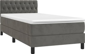 Box spring postel s matrací a LED tmavě šedá 90x200 cm samet 3134562