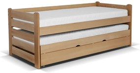 Dřevěná postel s přistýlkou Clivia PLUS Zvolte možnost matrace: Bez matrace, Barva dřeva: Kalvados