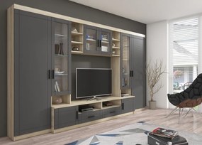 Stolarz Obývací stěna PARIS dekor dub sonoma / šedá, LED osvětlení NE