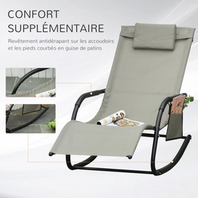 Ergonomické houpací křeslo Outsunny - odnímatelný polštářek, opěrky na ruce, úložný pocket - světle šedý kovový epoxidový textilene | Aosom